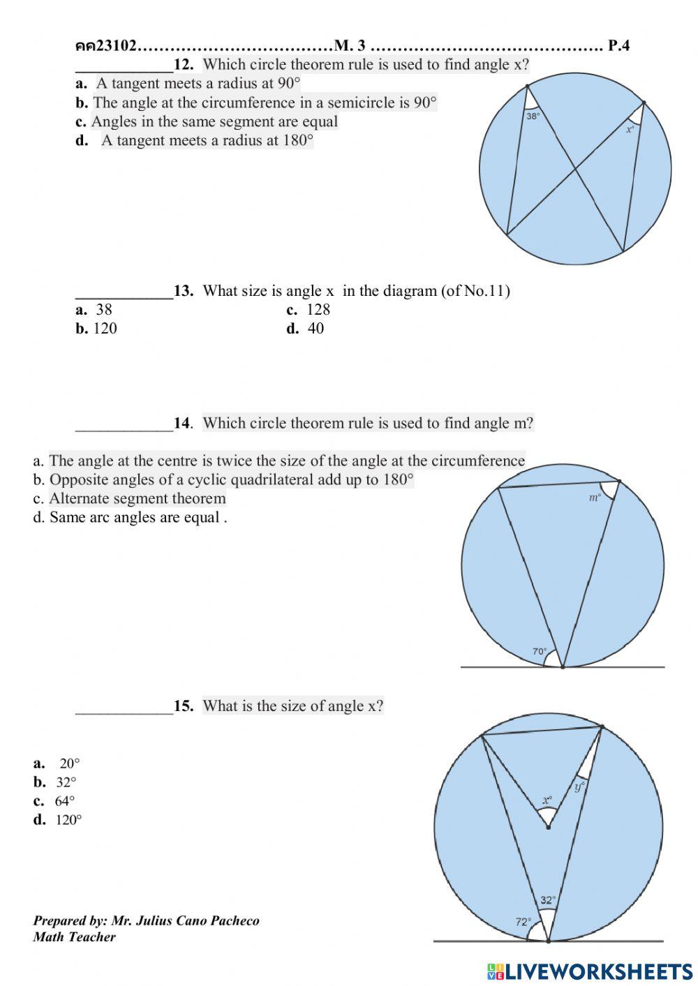 MIDTERM TEST M.3 2564 online exercise for | Live Worksheets