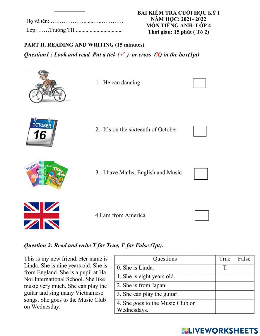 English 4 free worksheet | Live Worksheets
