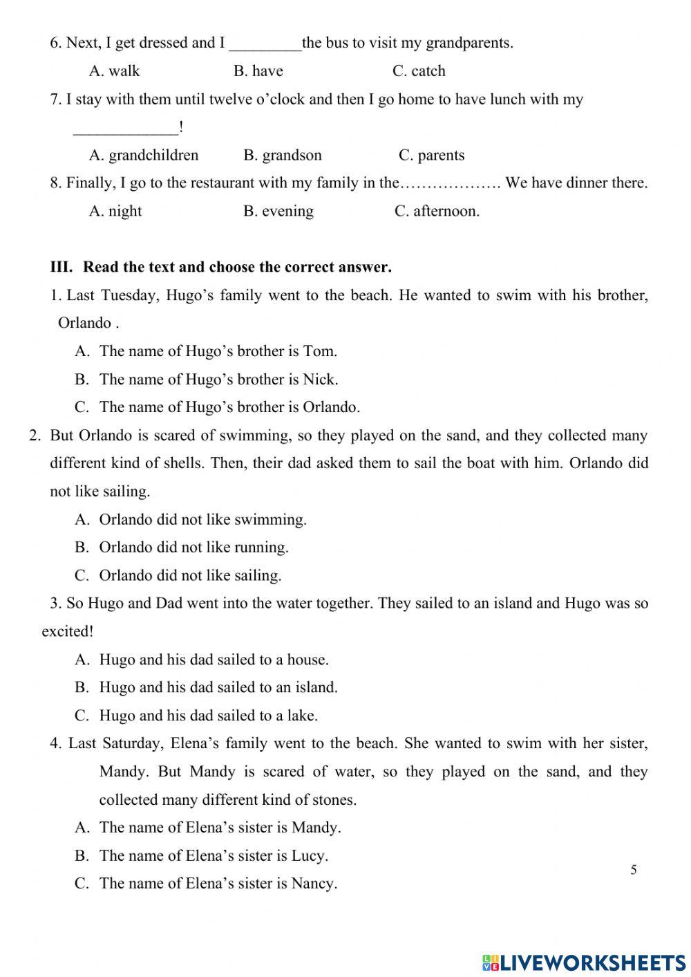 INTENSIVE ENGLISH (grade 4)-WRITING&READING worksheet | Live Worksheets