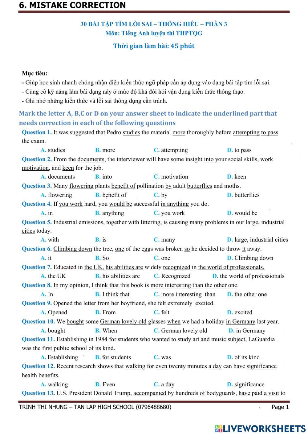 1769829 | Mistake correction | TTN1 | LiveWorksheets
