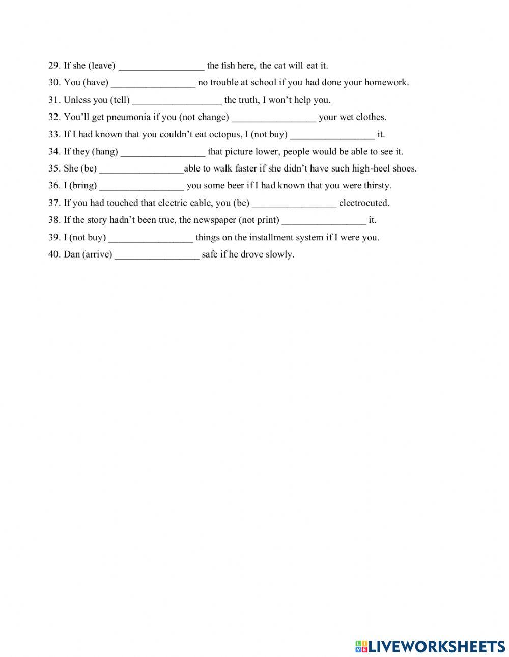 E8 Unit 7 Conditionals Online Exercise For Live Worksheets