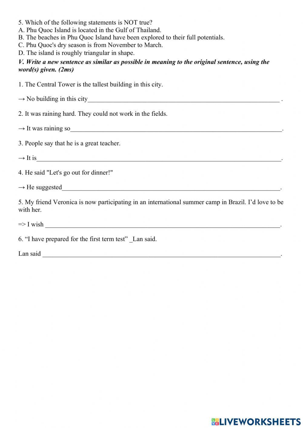 E9 De Thi Hoc Ki 1 Test 5 Worksheet Live Worksheets