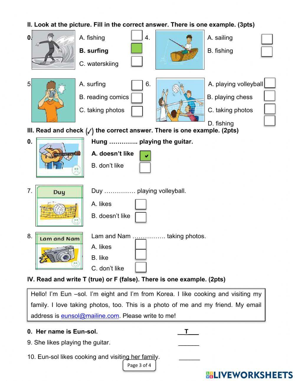 THE FIRST SEMESTER FINAL TEST - GRADE 4 - 2021-2022 online exercise for ...