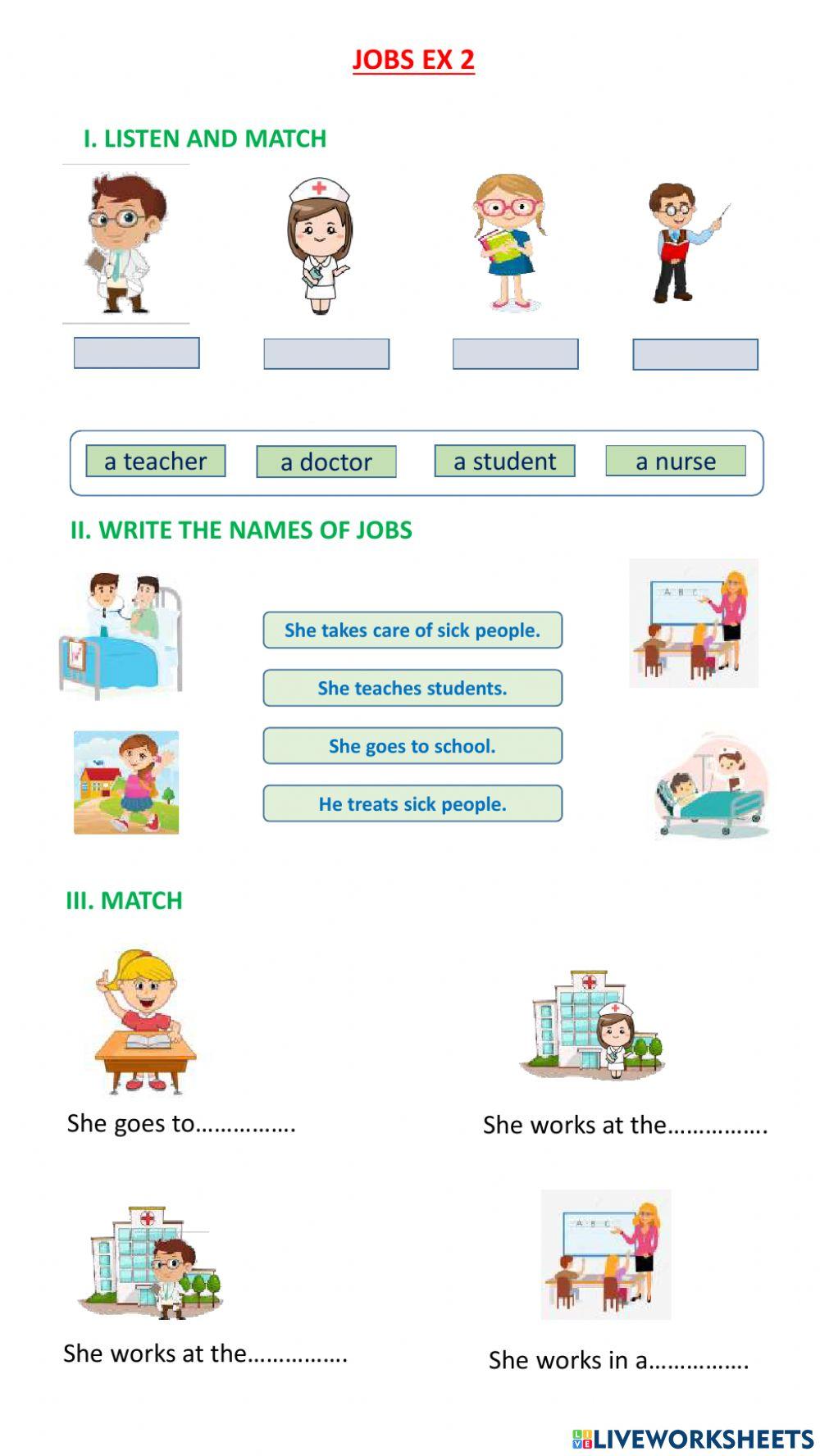 Jobs 1 online worksheet for 2 | Live Worksheets