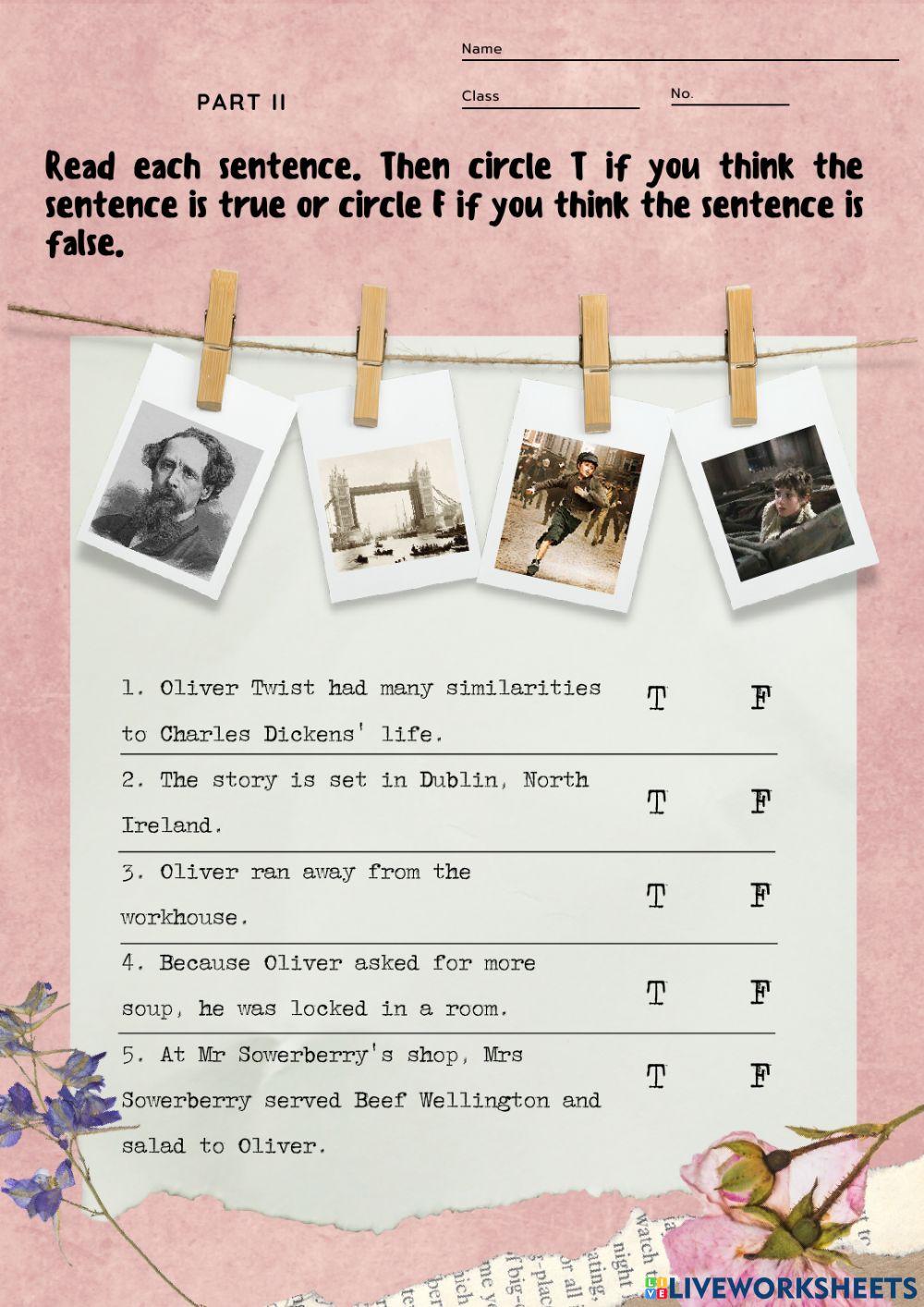 Oliver Twist (Part II) online exercise for | Live Worksheets