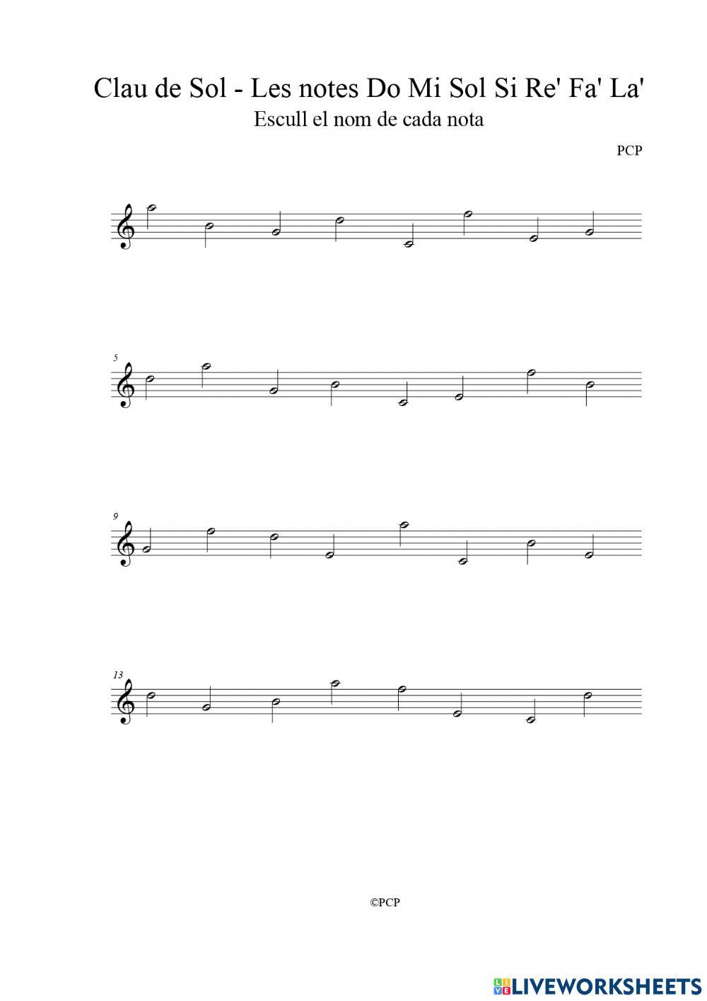 clau de sol: Notes musicals 10 notes linea worksheet | Live Worksheets