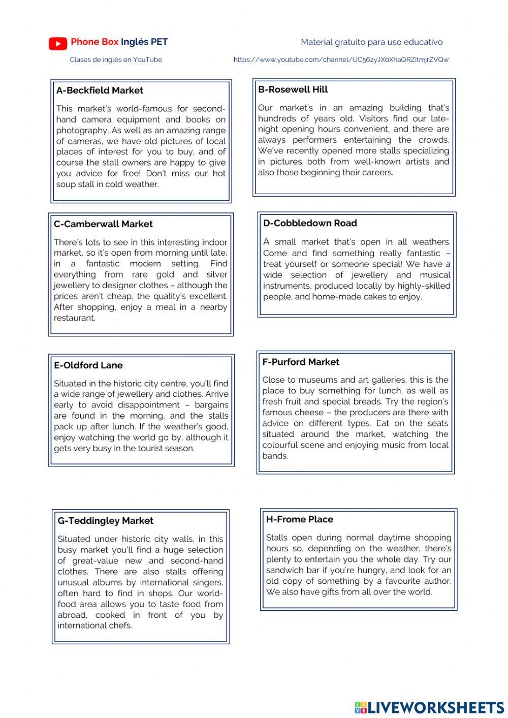 PET.Test 1.Reading Part 2 worksheet | Live Worksheets