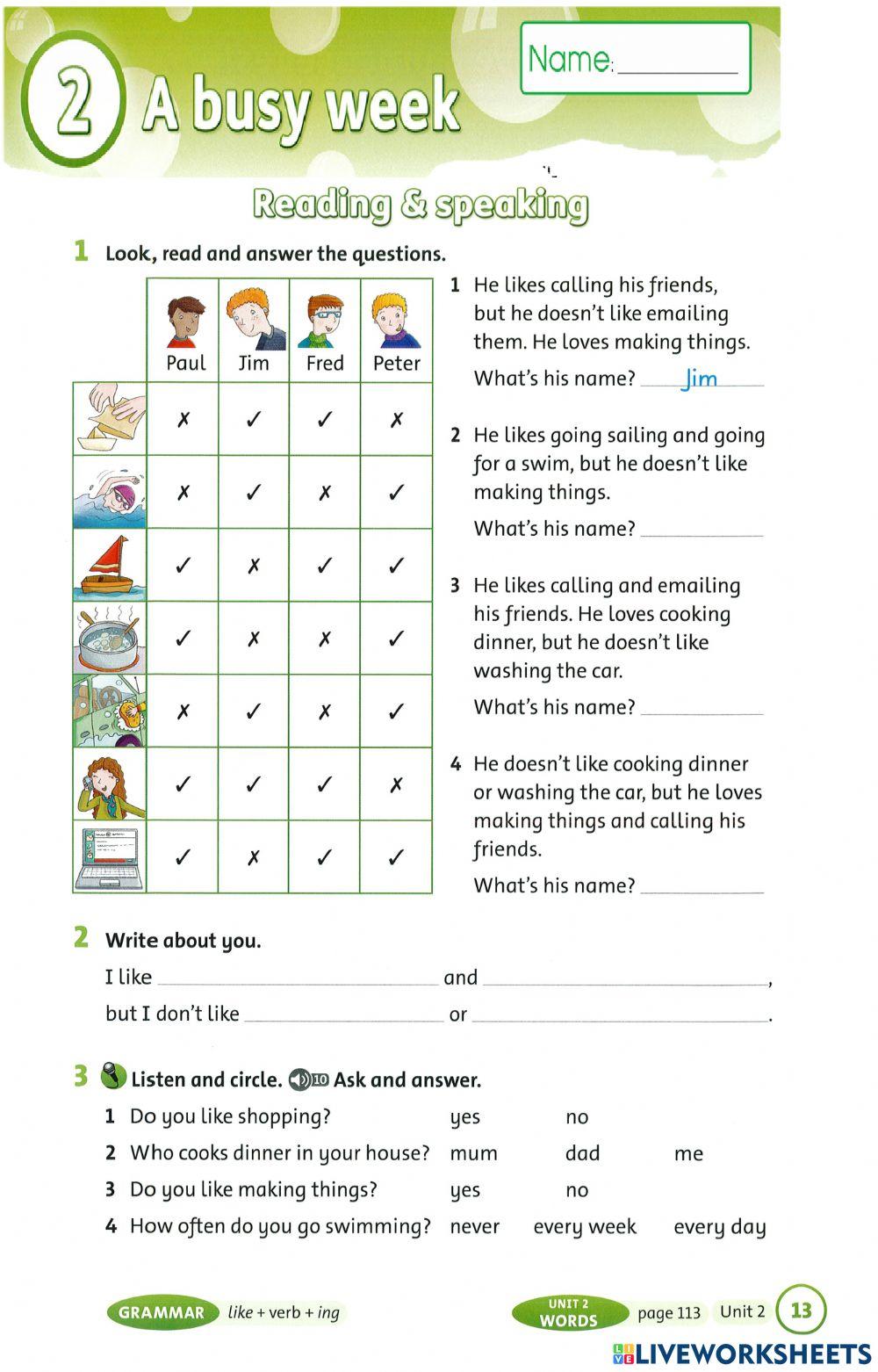 MOVERS - U2 - READING - LISTENING online exercise for | Live Worksheets