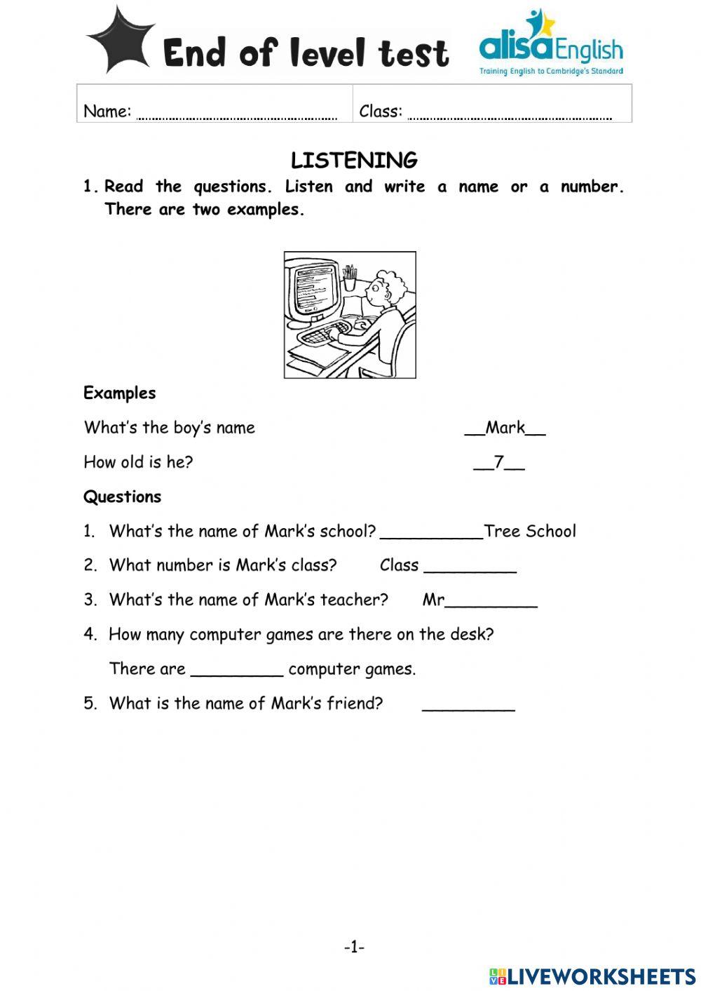 GT2 End of level test online exercise for | Live Worksheets