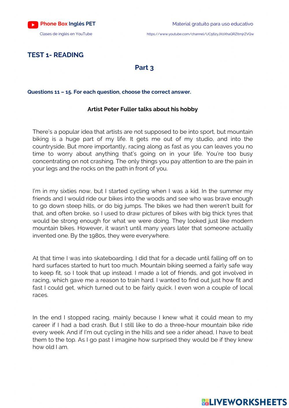 PET.Test 1.Reading Part 3 1770798 | Phone_Box_PET | Live