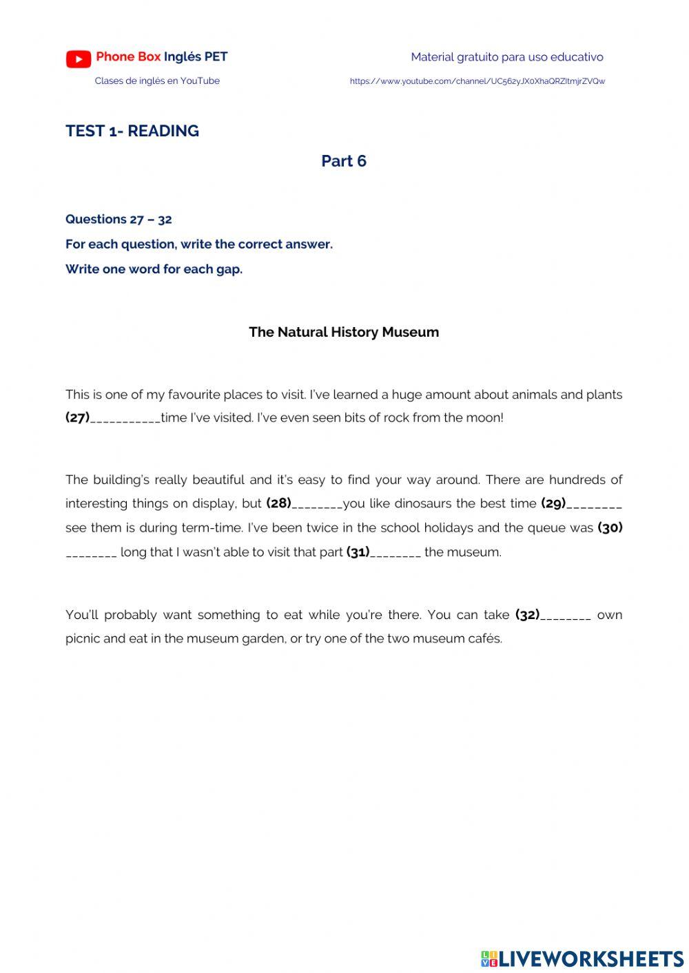 PET.Test 1.Reading Part 6 1770885 | Phone_Box_PET | Live