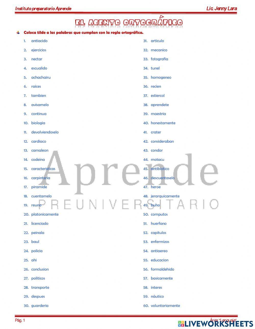 Acento ortográf… | Free Interactive Worksheets | 1771029