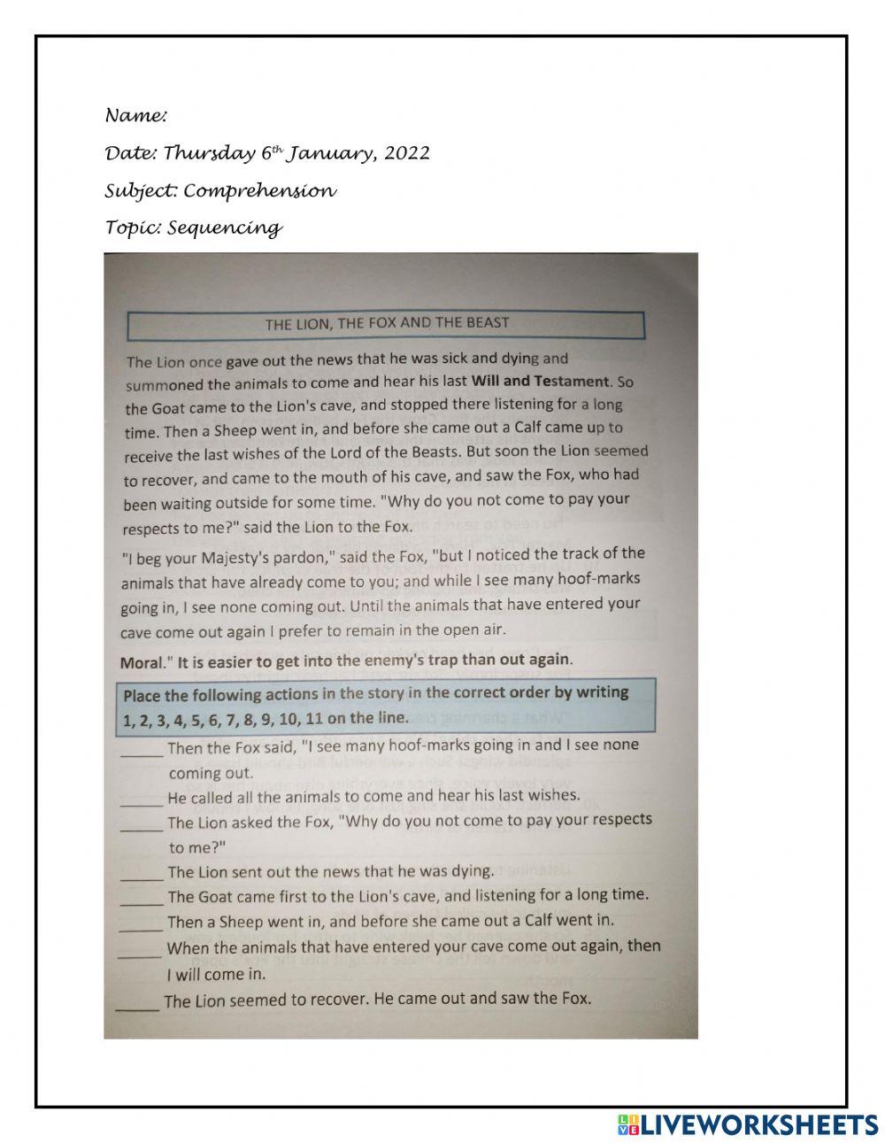 Sequencing Activity 2 online exercise for | Live Worksheets