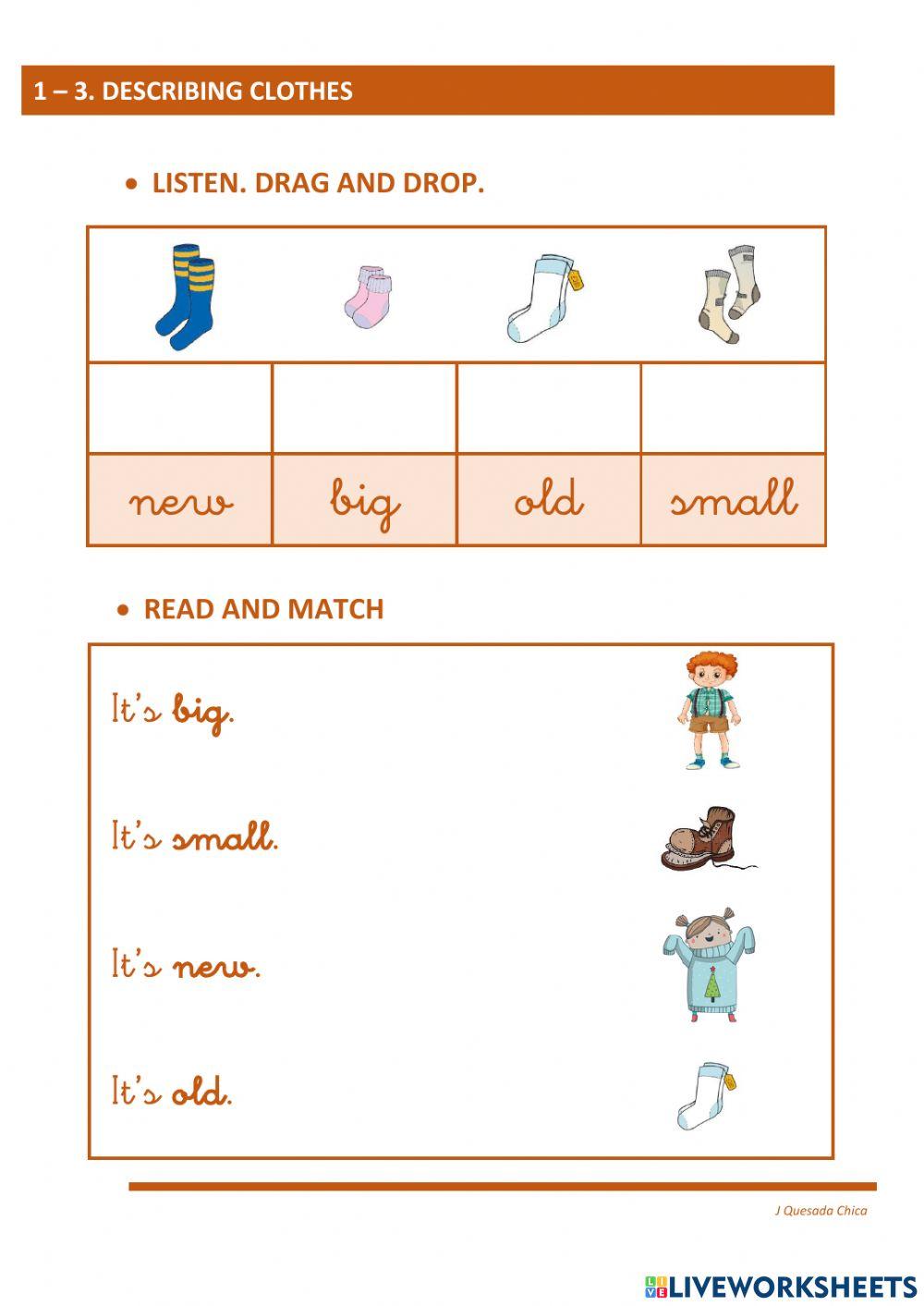 1-3. DESCRIBING CLOTHES. LISTEN. READ AND MATCH worksheet | Live Worksheets