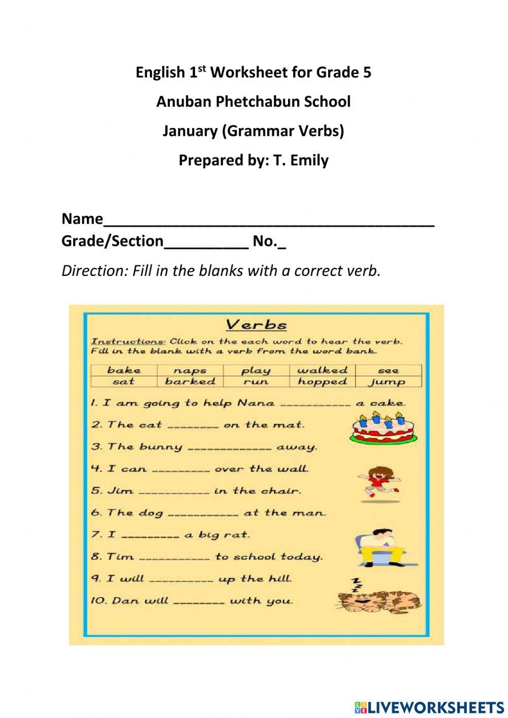 Verbs online exercise for 5 | Live Worksheets