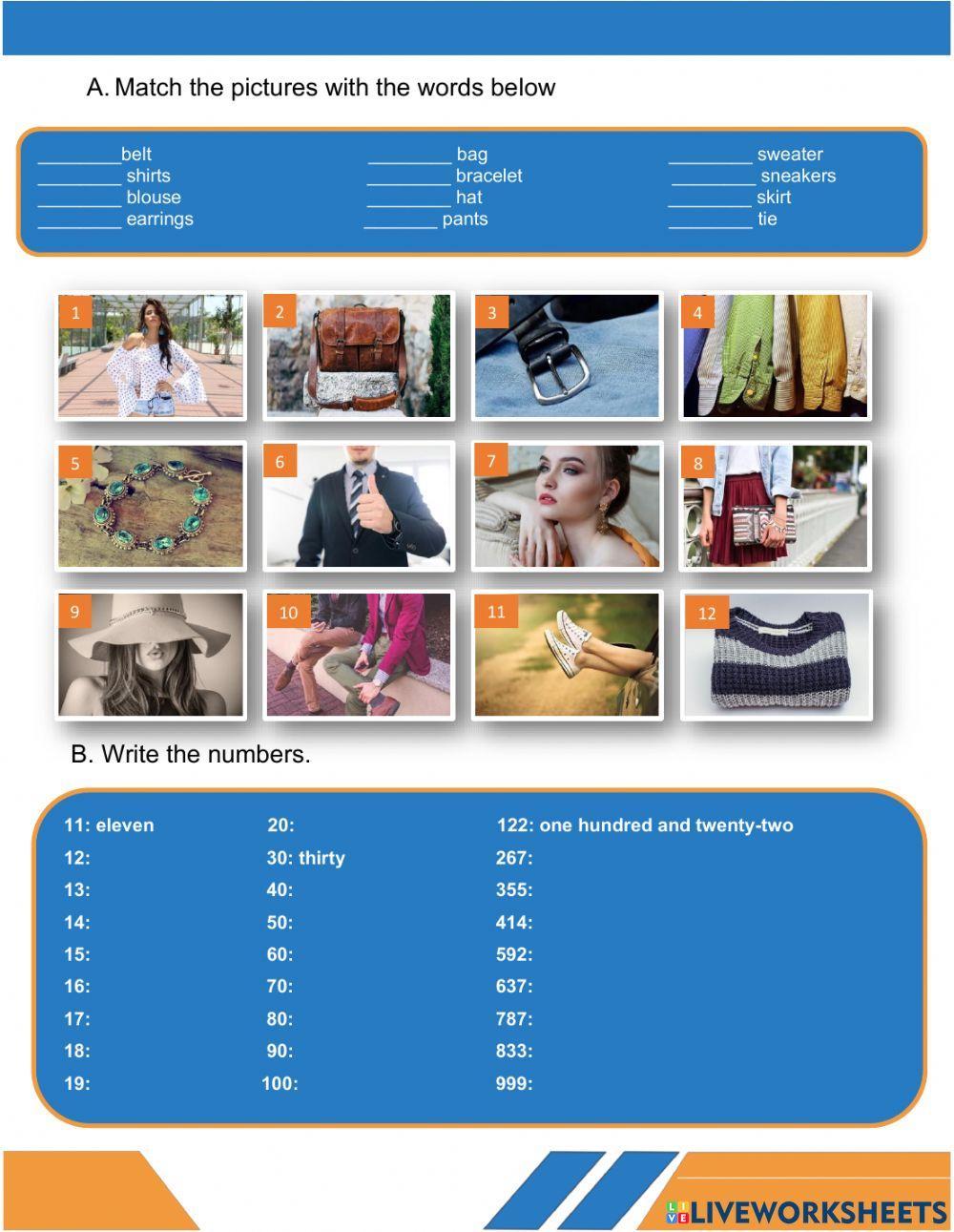 Clothes, access… | Free Interactive Worksheets | 1771932