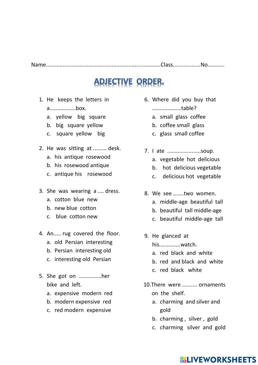 adjective order online exercise for | Live Worksheets