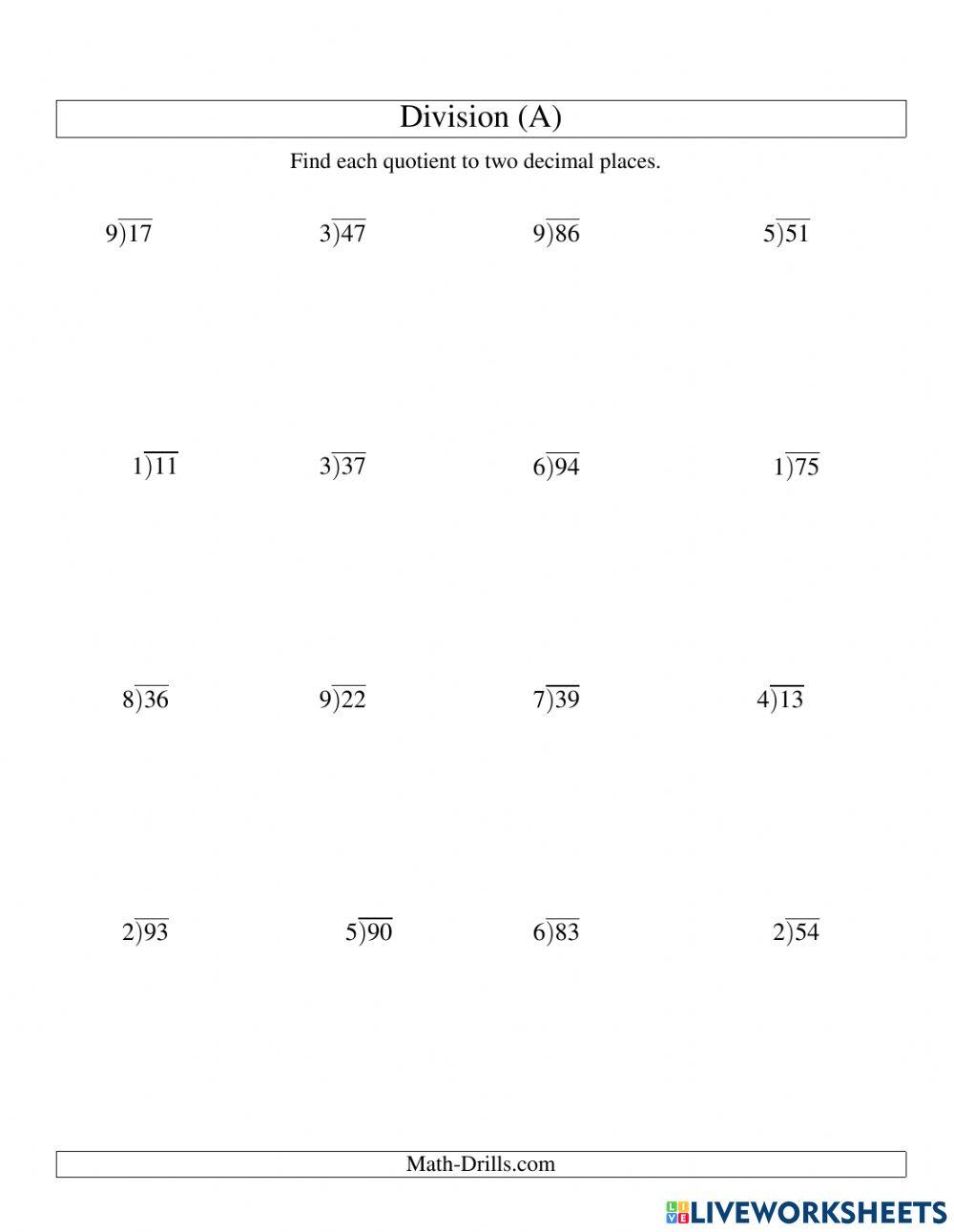 Dividing 2 Digit Numbers By 1 Digit With Remainder Online Exercise For Dividing 2 Digit Numbers By 1 Digit With Remainder Online Exercise For