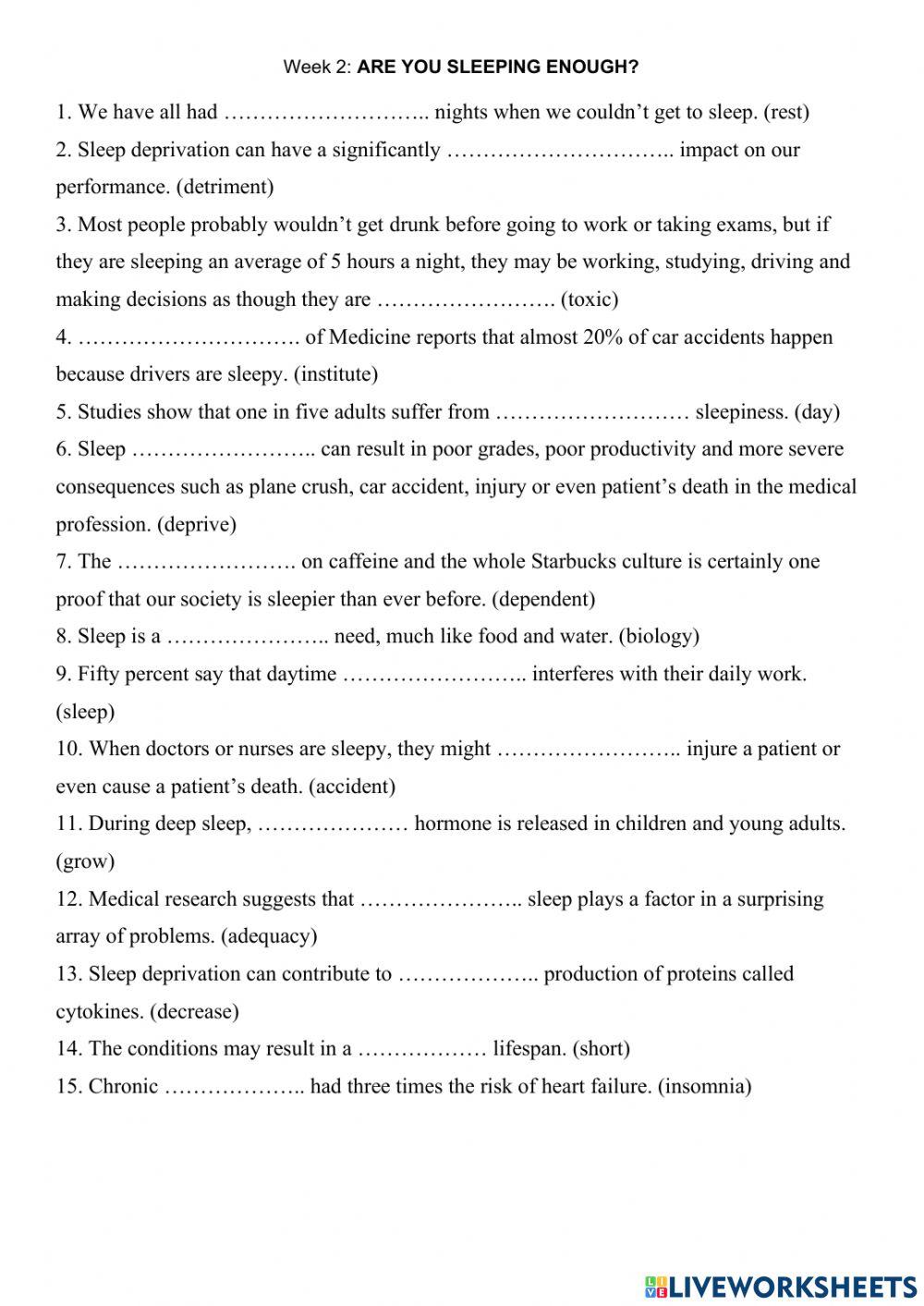 Week 2 Word Form online exercise for | Live Worksheets