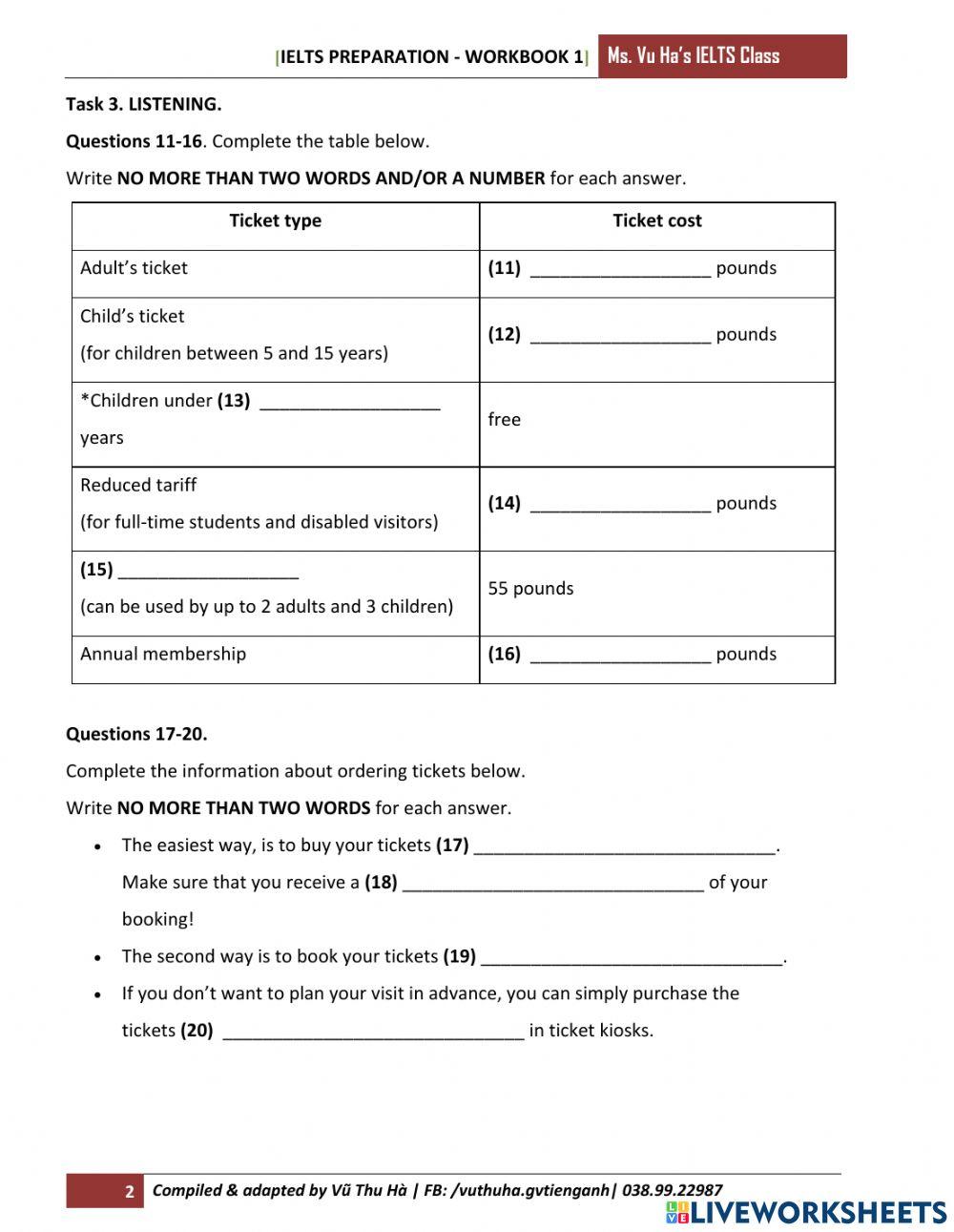 Ielts-unit 2-mini test 1772505 | Vũ Thu Hà | Live