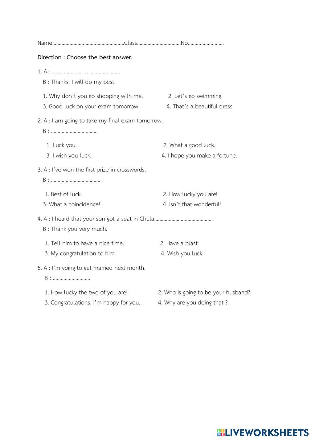 congratutions online exercise for | Live Worksheets