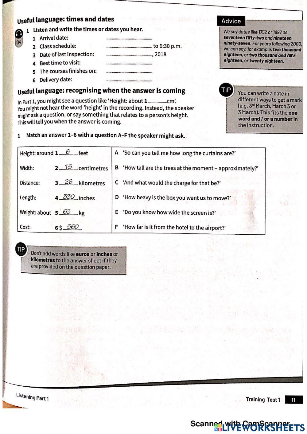 IELTS Listening- Part 1 online exercise for | Live Worksheets