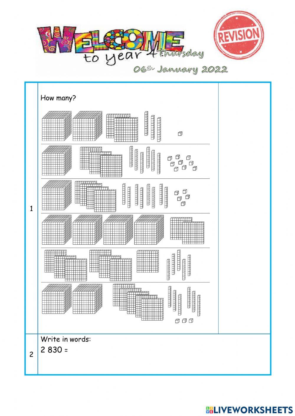 Maths Revision activity for grade 2 | Live Worksheets
