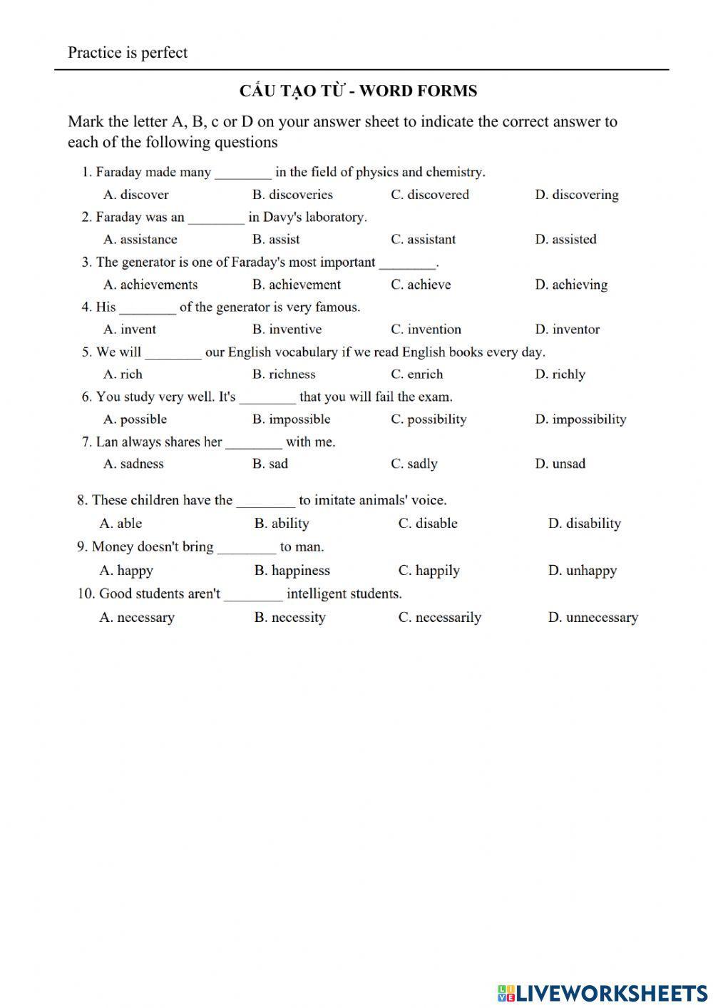 Bai Tap Word fo… | Free Interactive Worksheets | 1772714