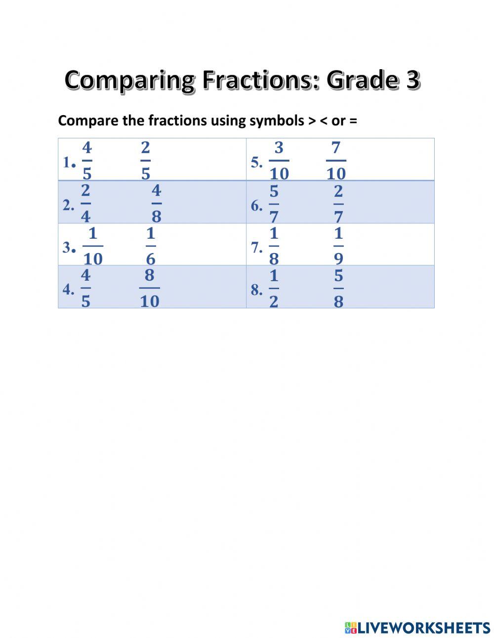 Comparing Fractions online exercise for | Live Worksheets