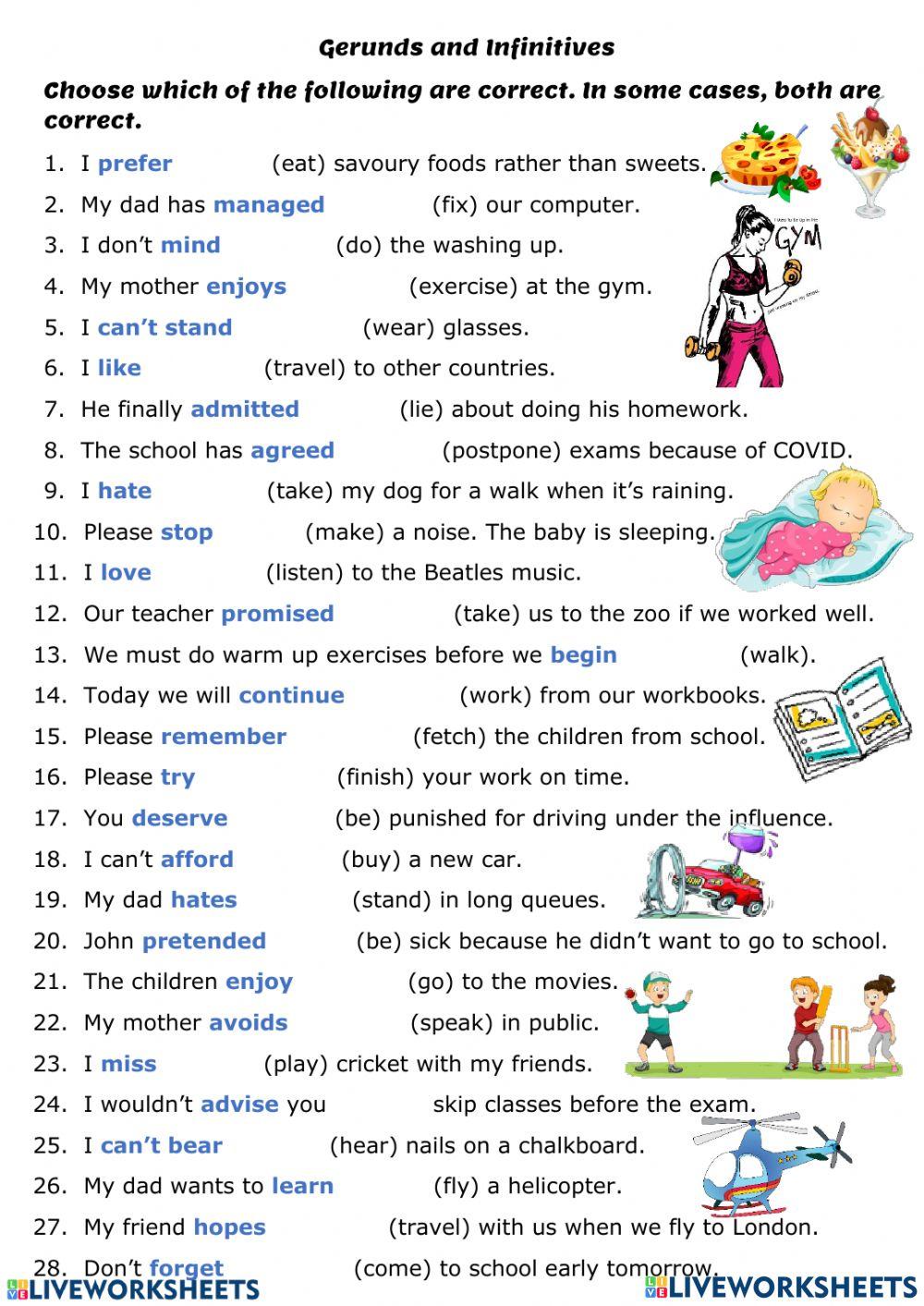 infinitive - ge… | Free Interactive Worksheets | 6807038