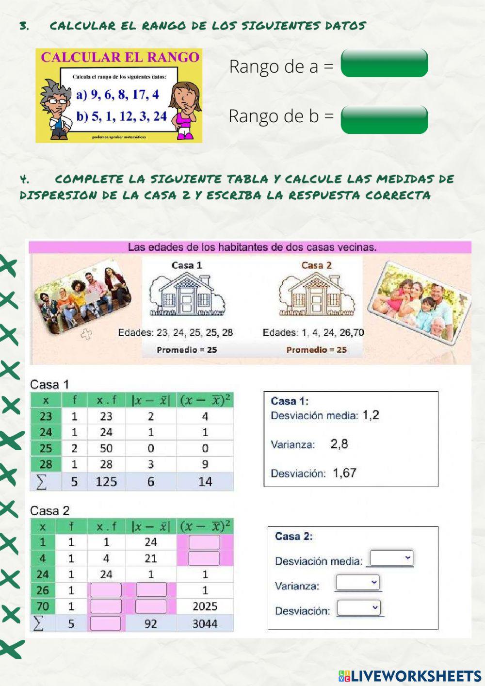 Medidas Dispersión 2 worksheet | Live Worksheets