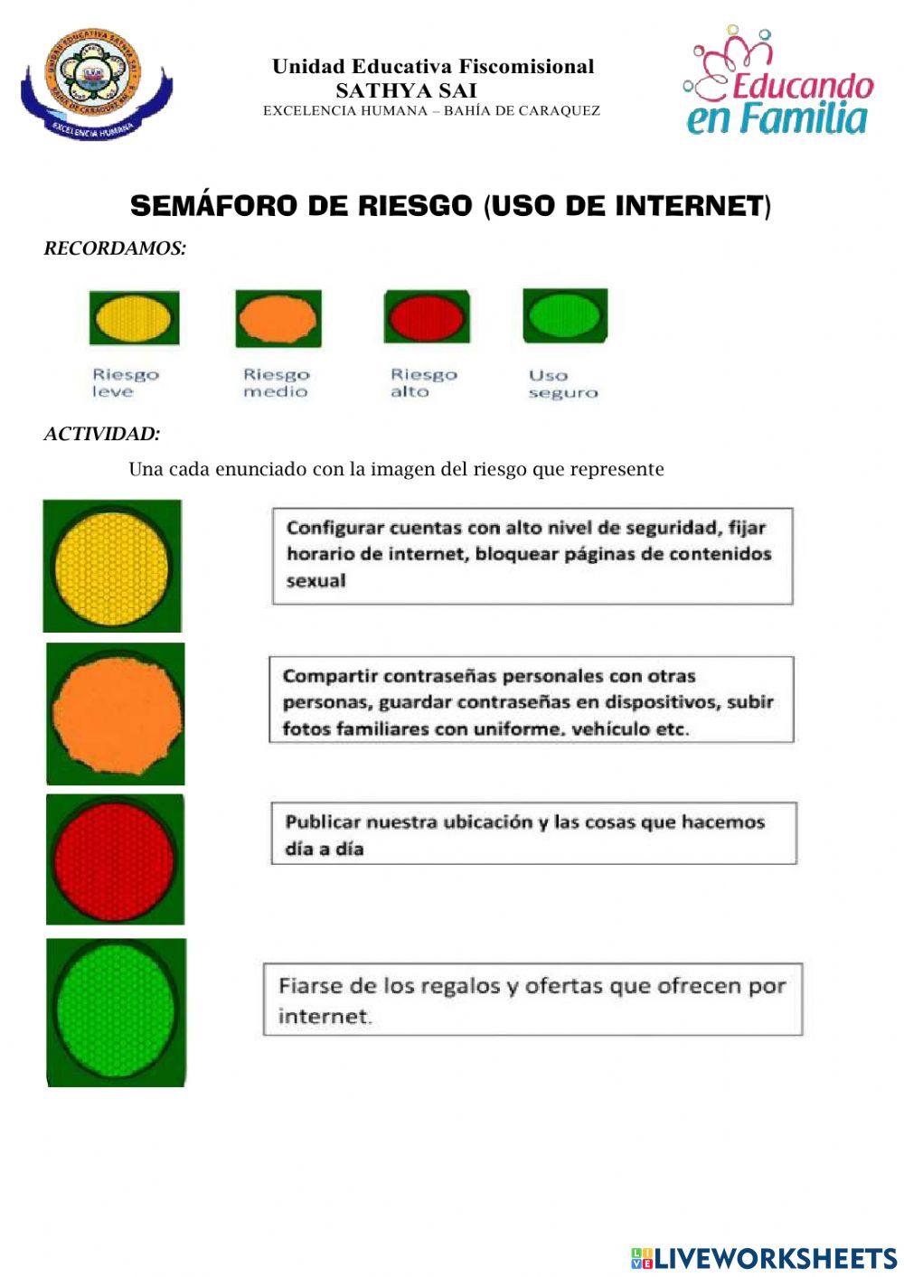 Semáforo de riesgo(uso de internet) worksheet | Live Worksheets