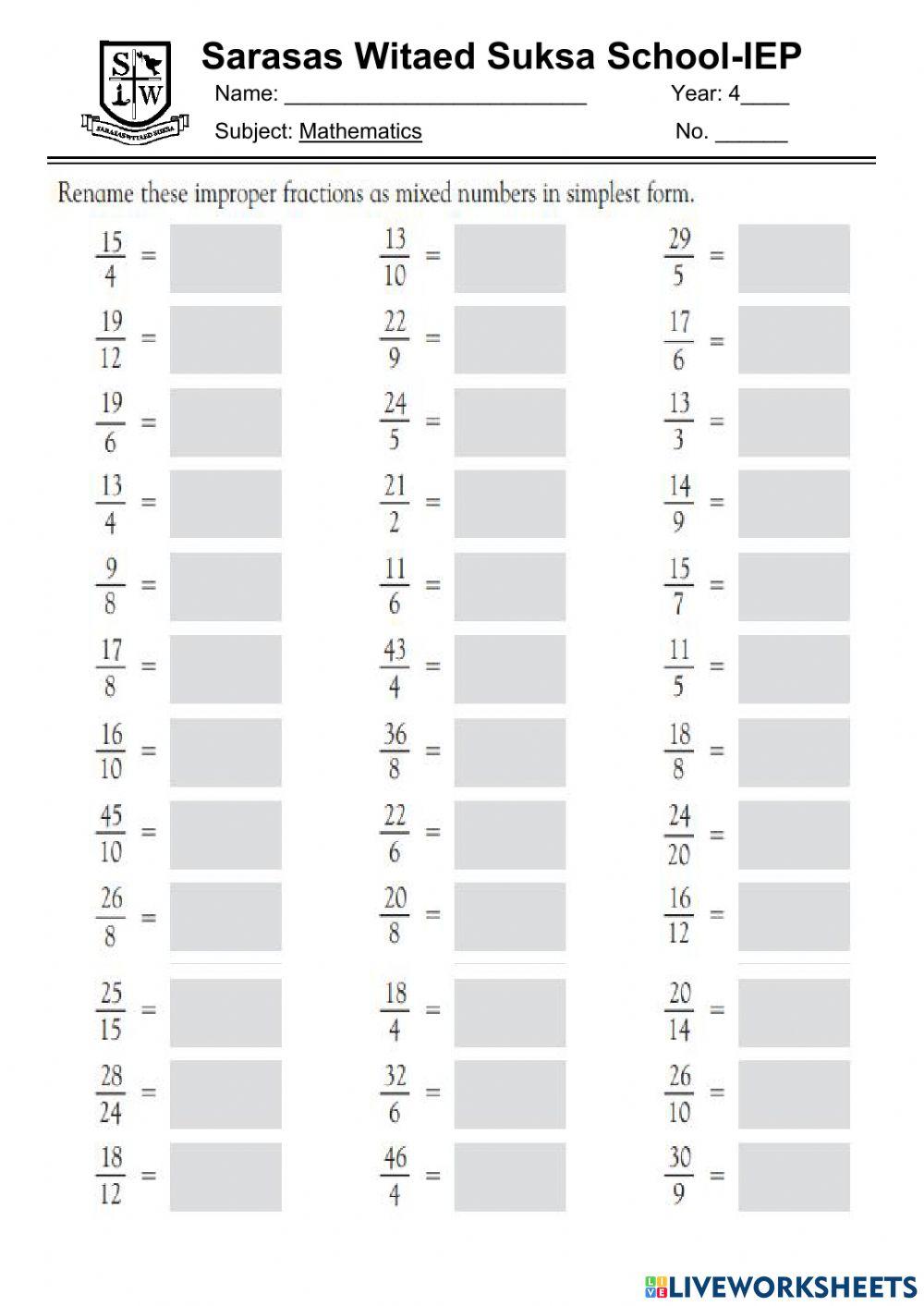 Math Worksheet online exercise for | Live Worksheets