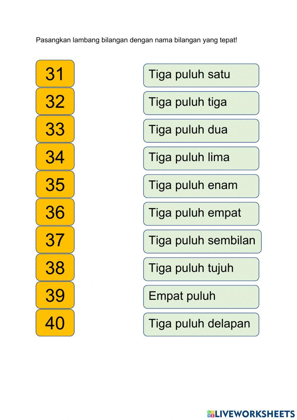 Lambang Dan Nama Bilangan 21 40 Worksheet Live Worksheets, 51% OFF