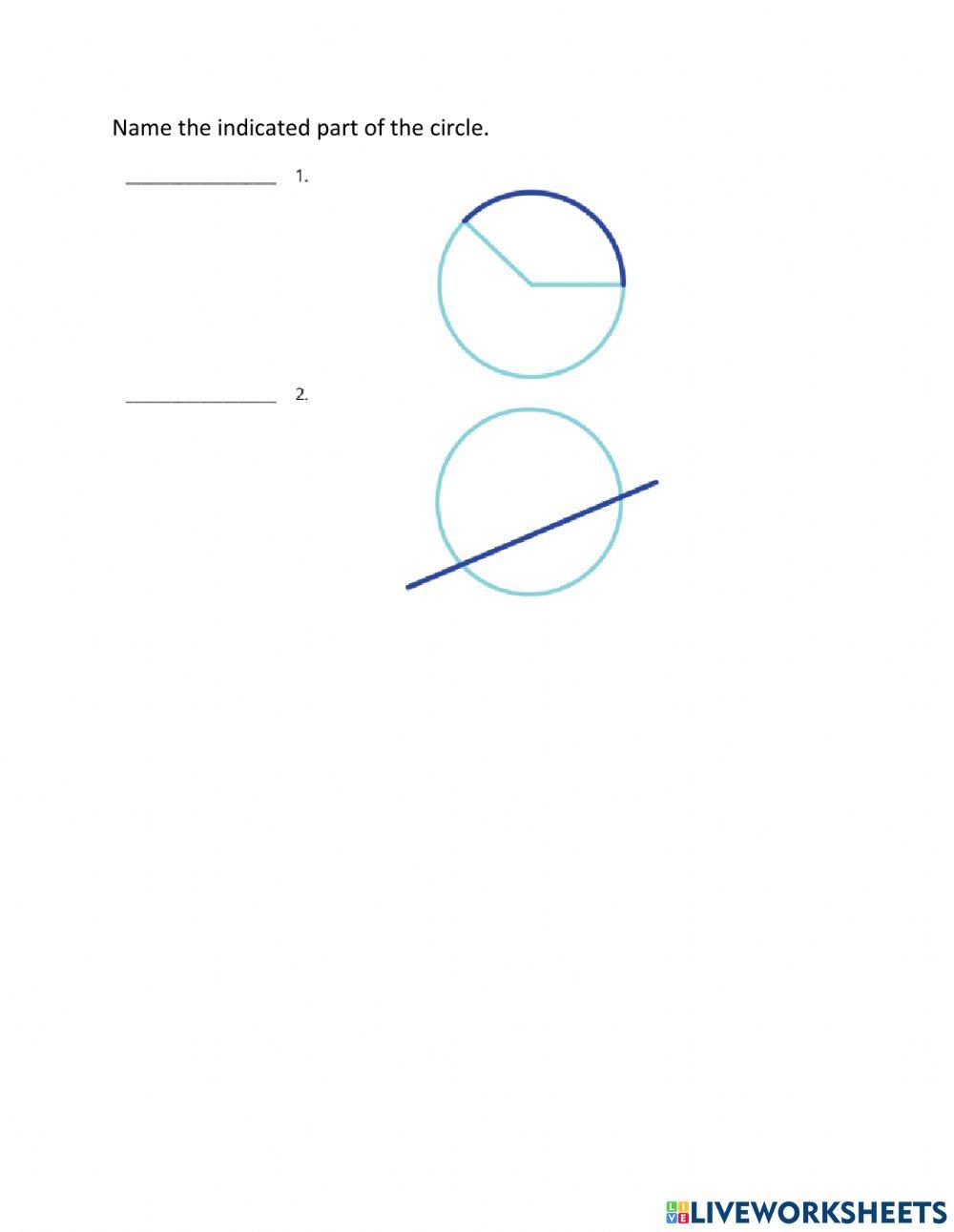 Parts of circle worksheet | Live Worksheets