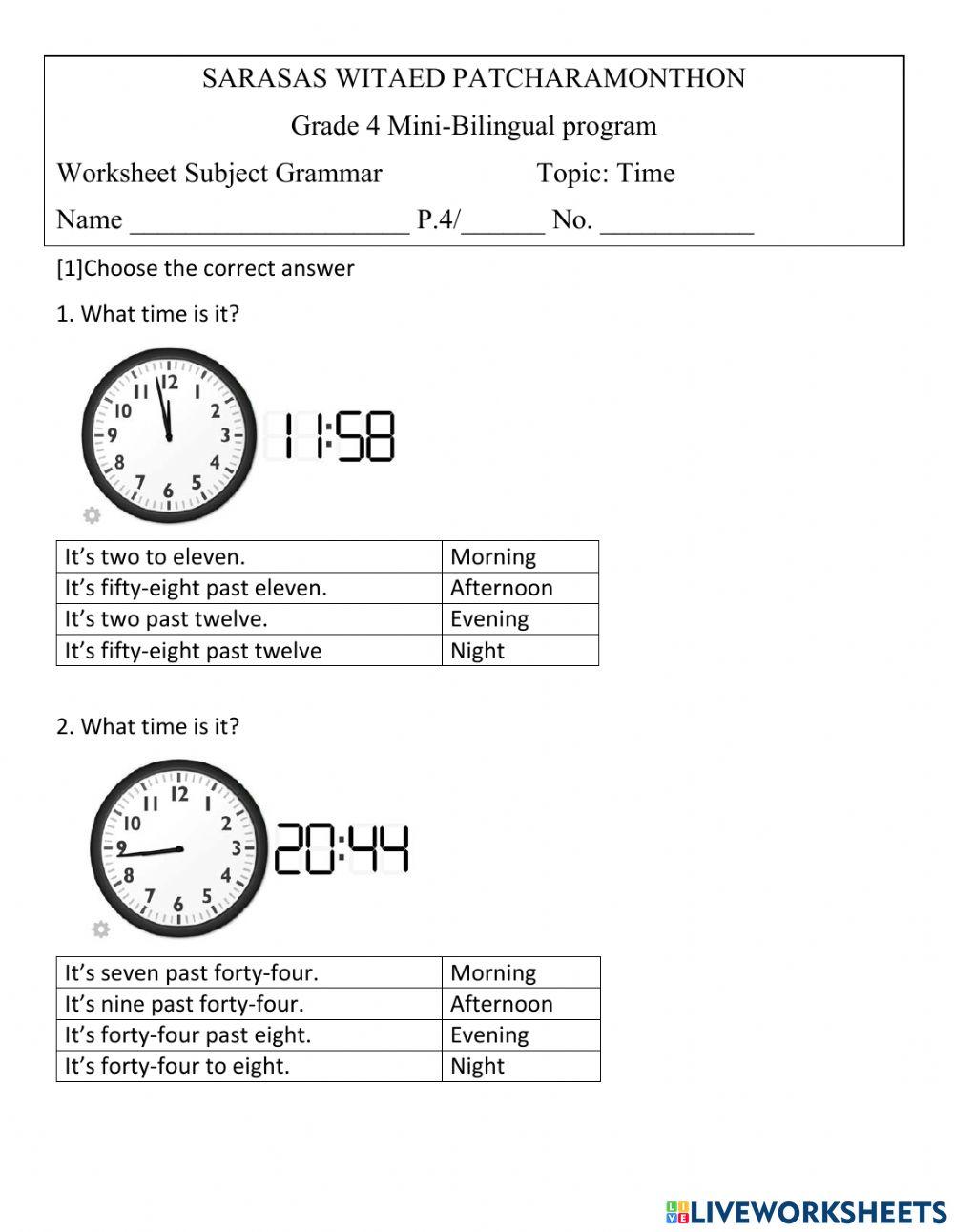 Time 3 activity | Live Worksheets