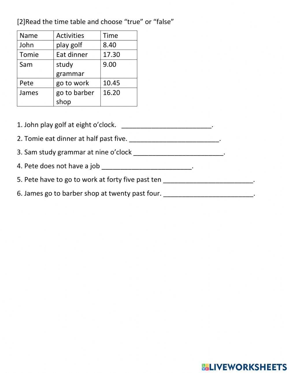 Time 3 activity | Live Worksheets