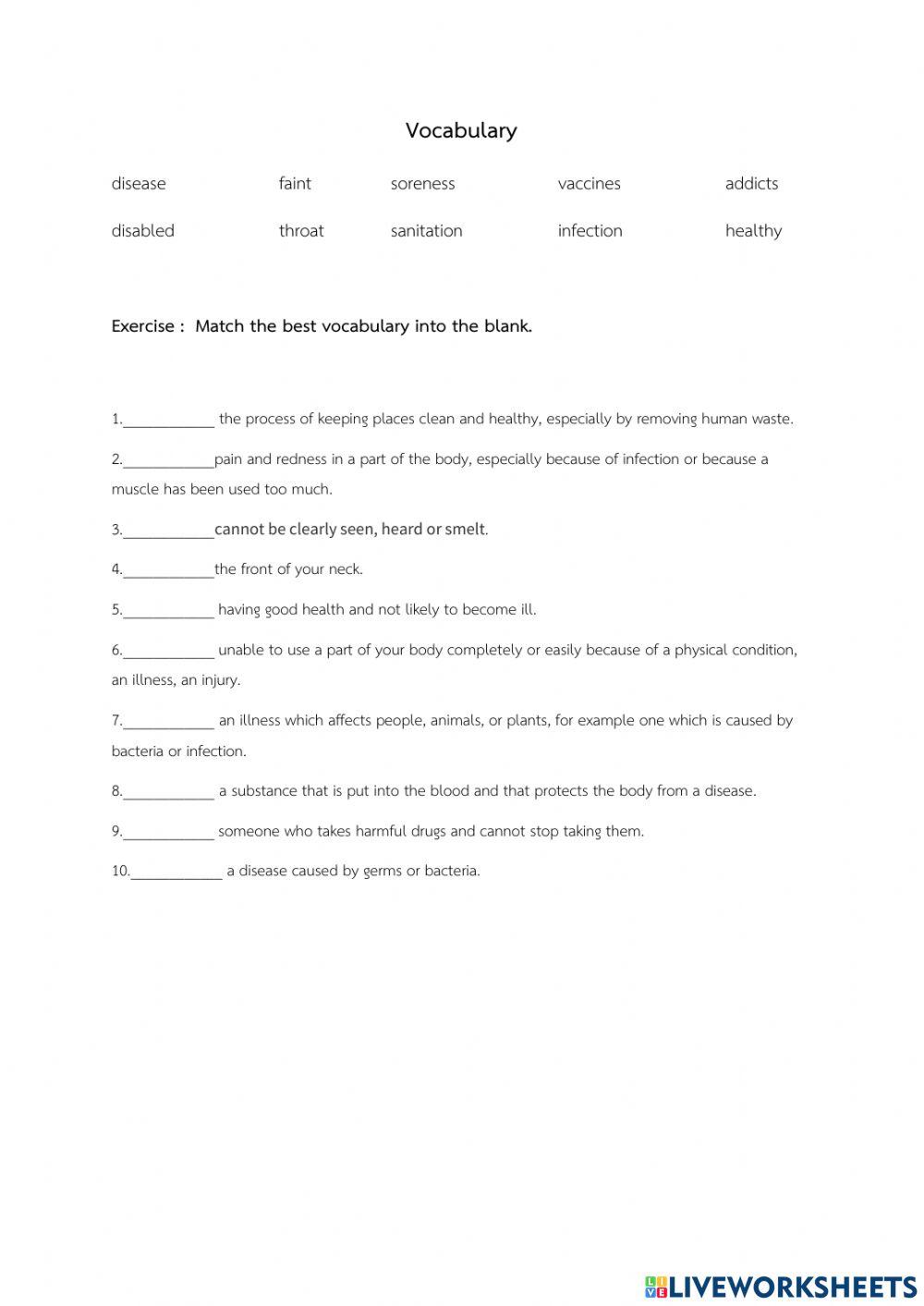 vocabulary online exercise for | Live Worksheets