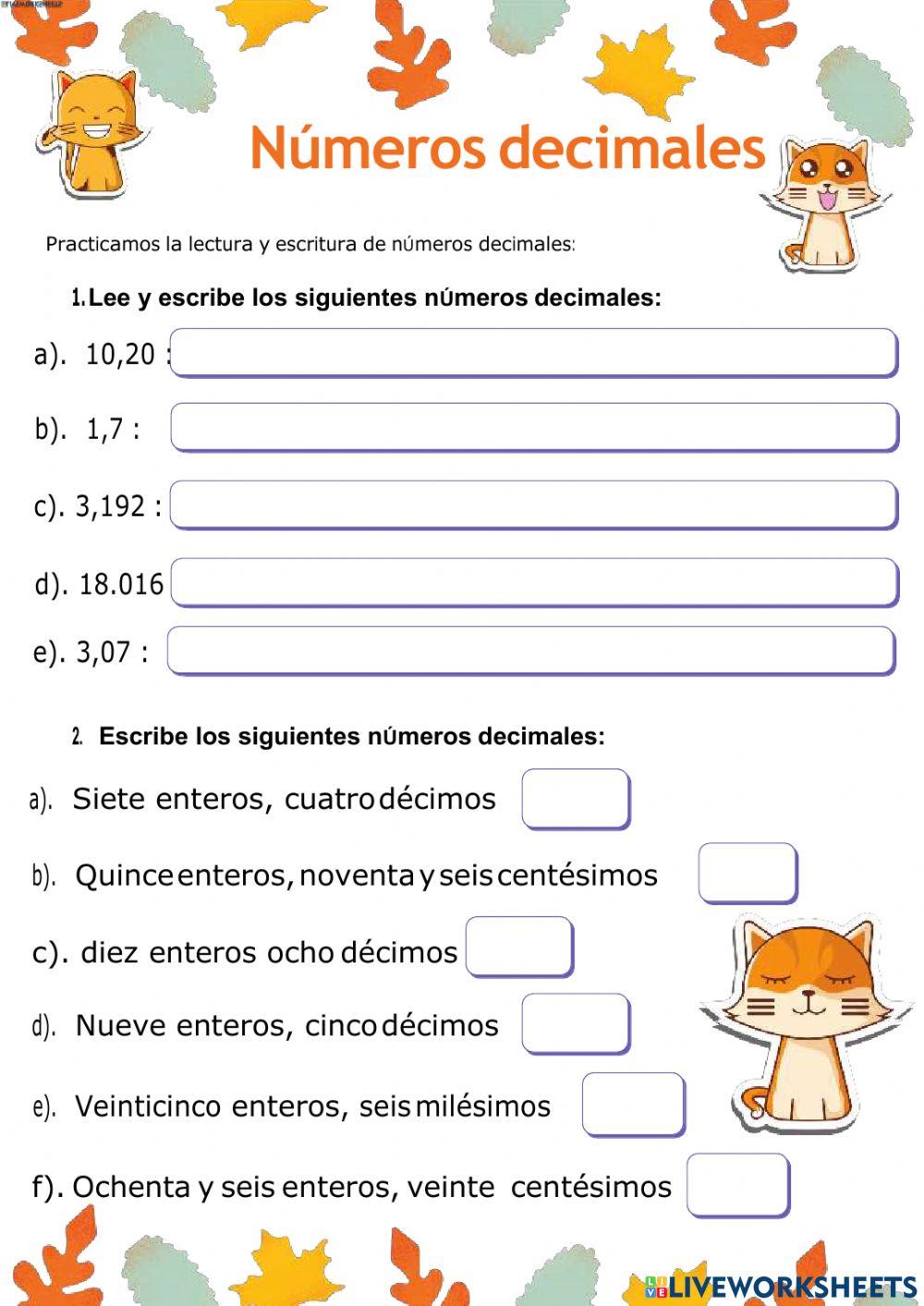 decimas centesimas y milesimas online exercise for | Live Worksheets