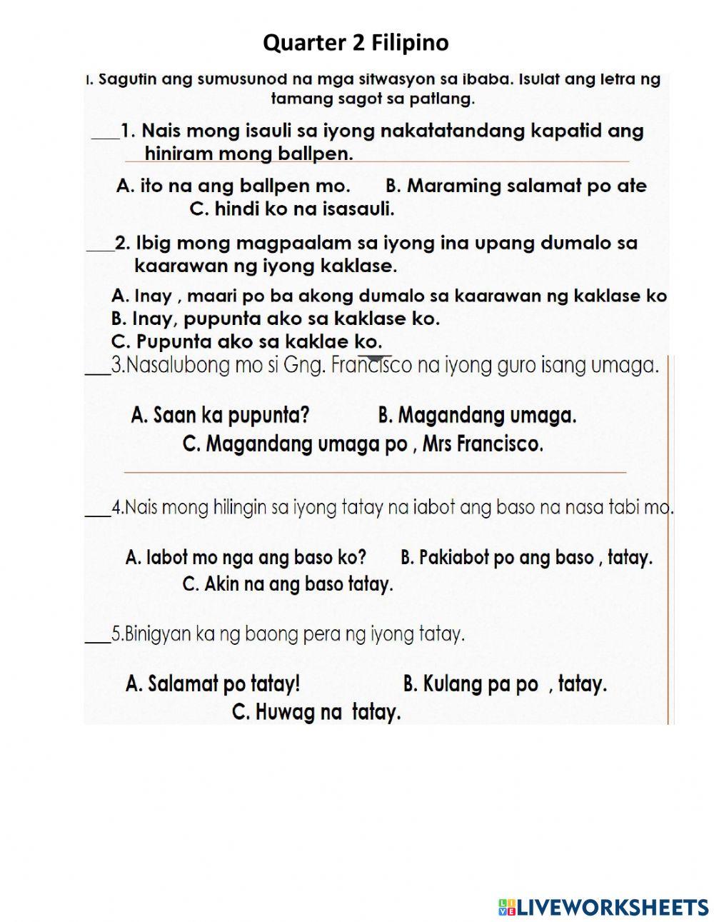 Unit Test Filipino 2nd Qrt Online Exercise For Live 53 Off