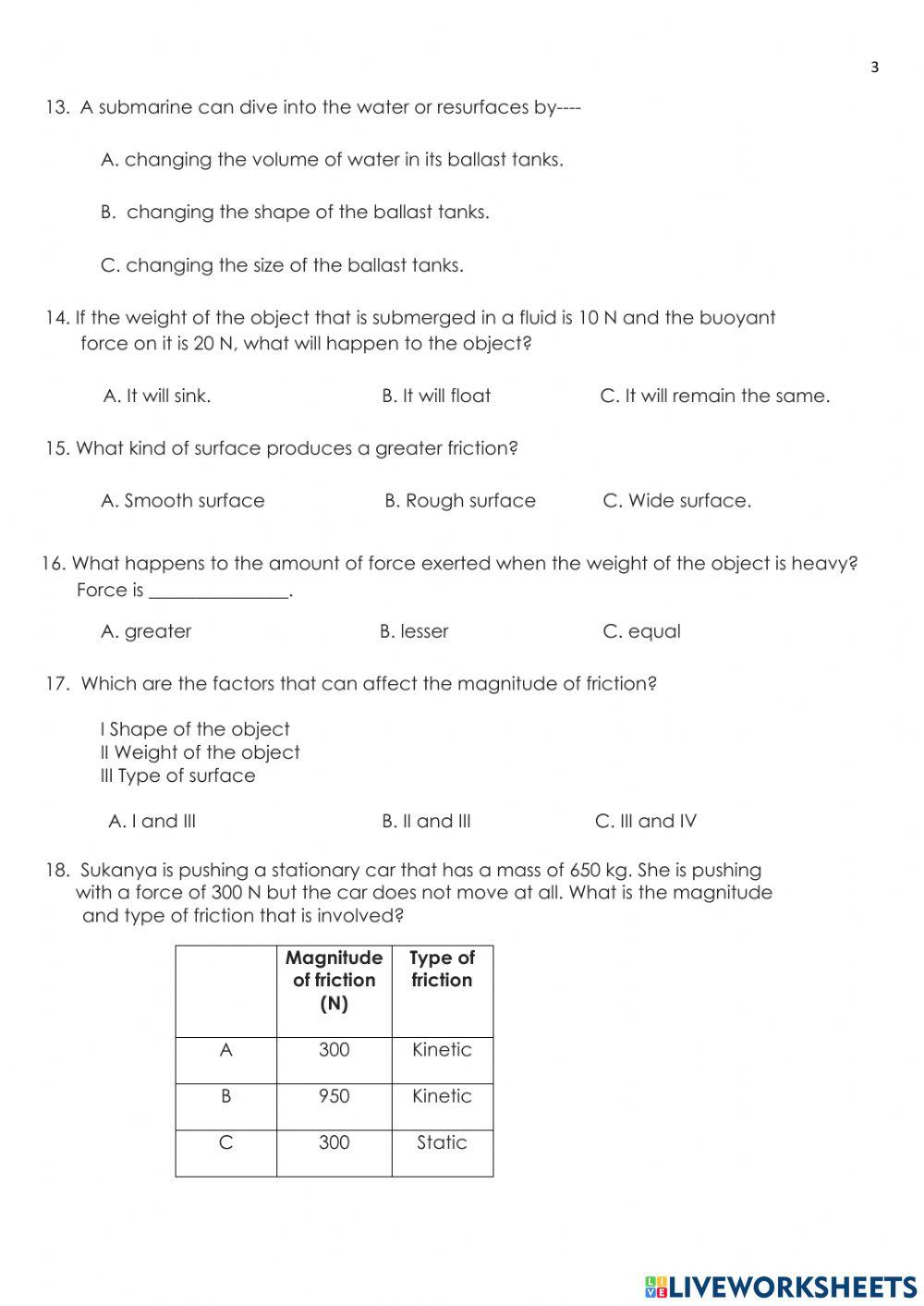 M2 Science Midterm Test online exercise for | Live Worksheets
