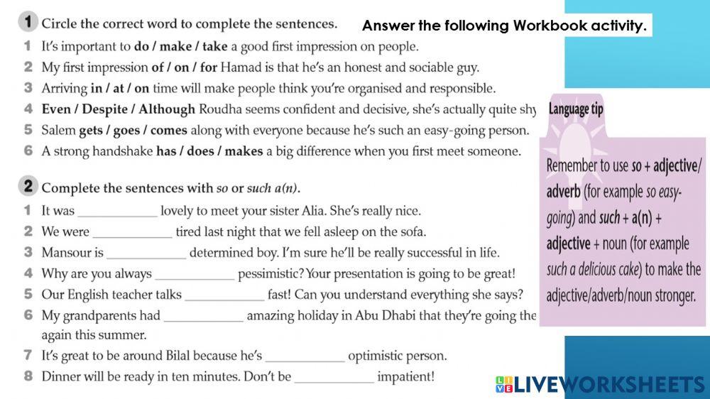 9 Adv: Grammar online exercise for | Live Worksheets