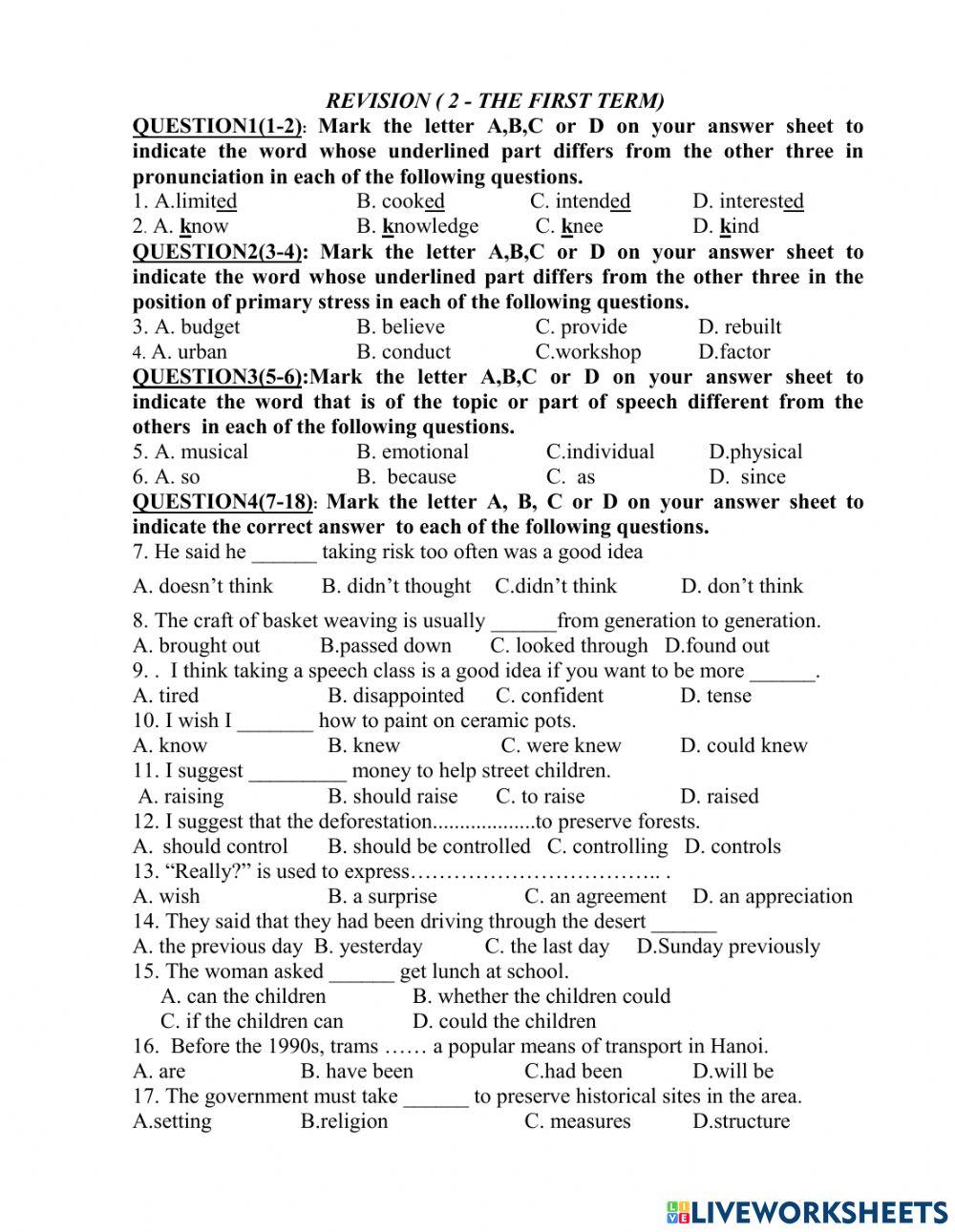REVISION ( 2-grade 9-THE FIRST TERM) 0409 | Phan Nguyễn