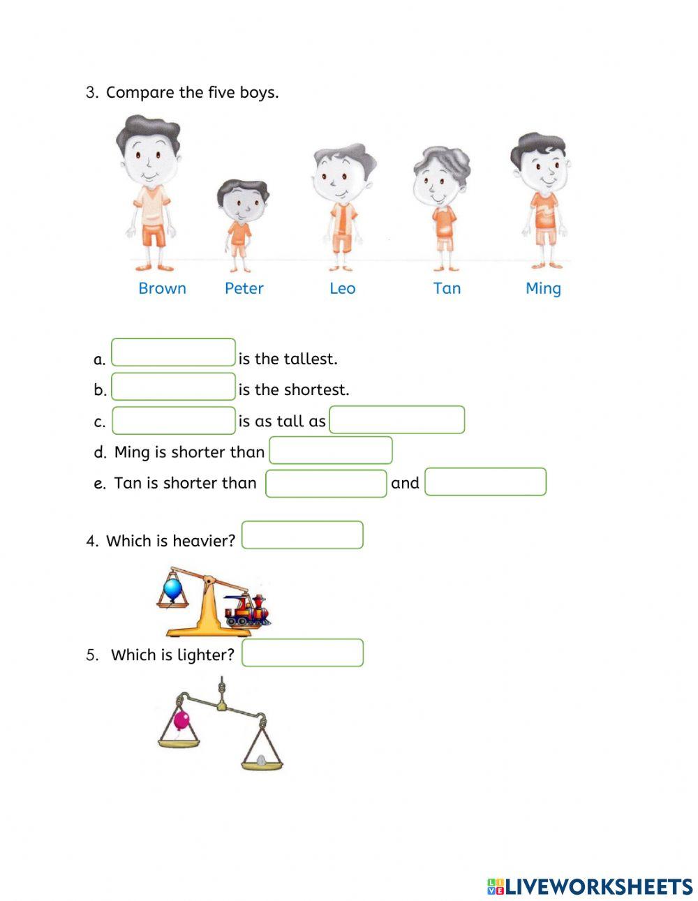 Reinforcement of Unit 3: Length and Mass online exercise for | Live ...