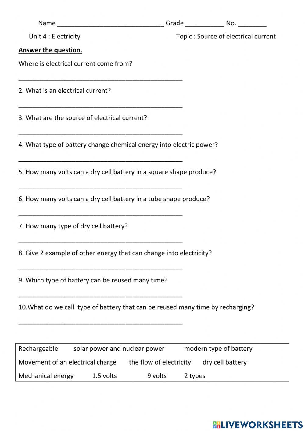 Electricity Worksheet For Grade 6 Live Worksheets electricity-worksheet-for-grade-6-live-worksheets