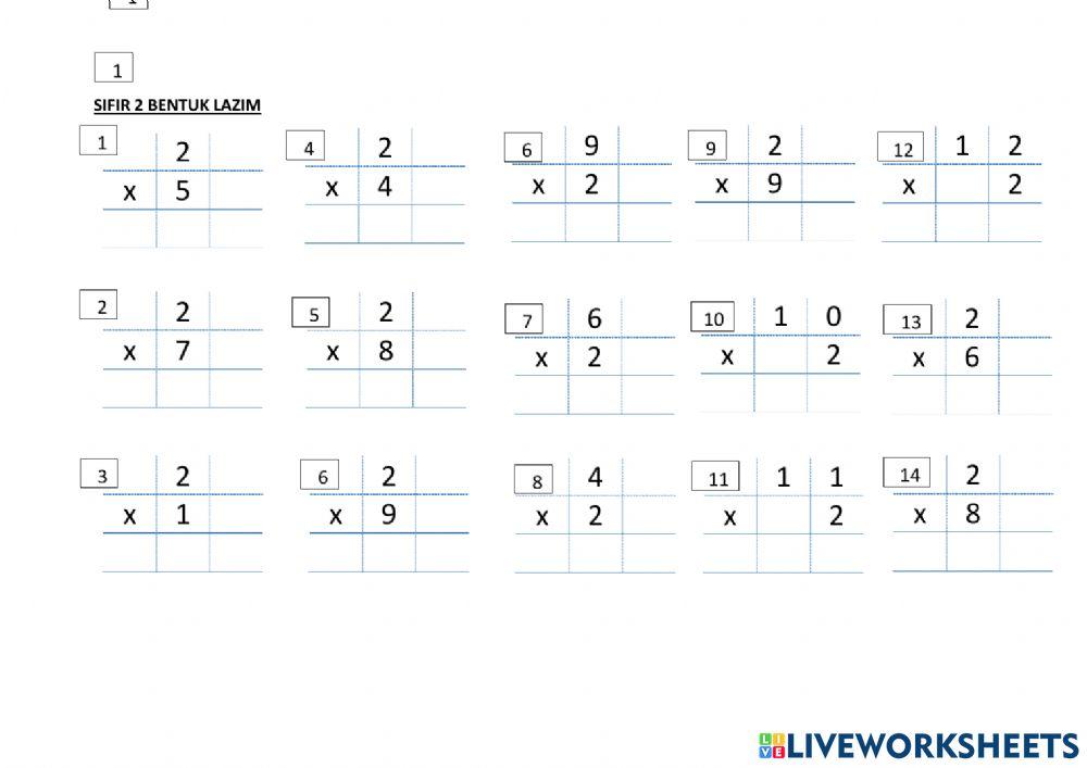 Sifir 2 online practice | Live Worksheets