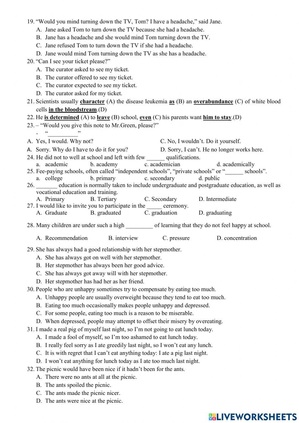 Mock test 2 hk1 g12 worksheet | Live Worksheets