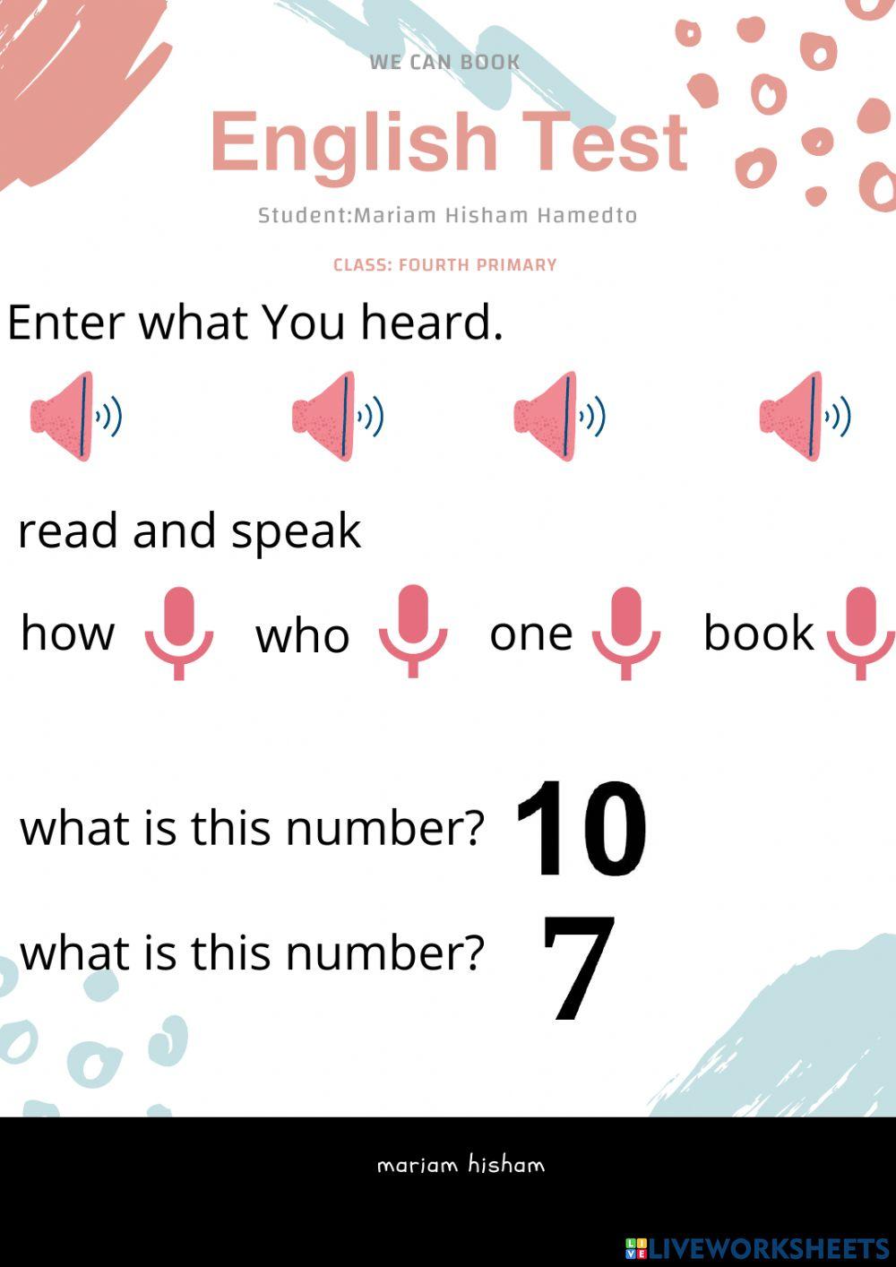 English Test online exercise for Grade Four | Live Worksheets