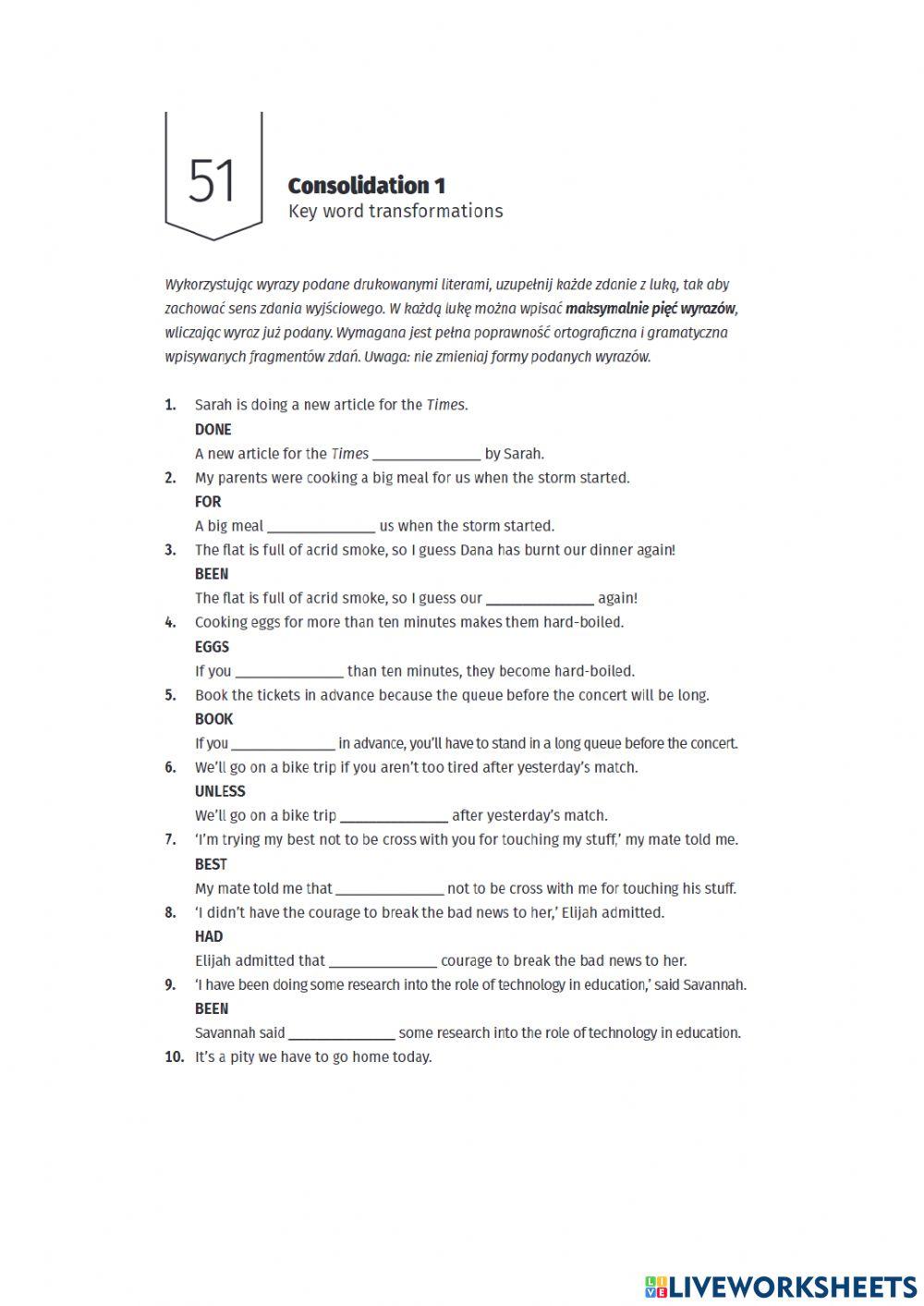 SENTENCE TRANSFORMATIONS - WORD FORMATION online exercise for | Live ...