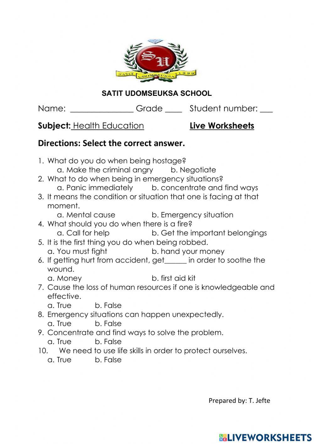 Self Protection interactive worksheet | Live Worksheets